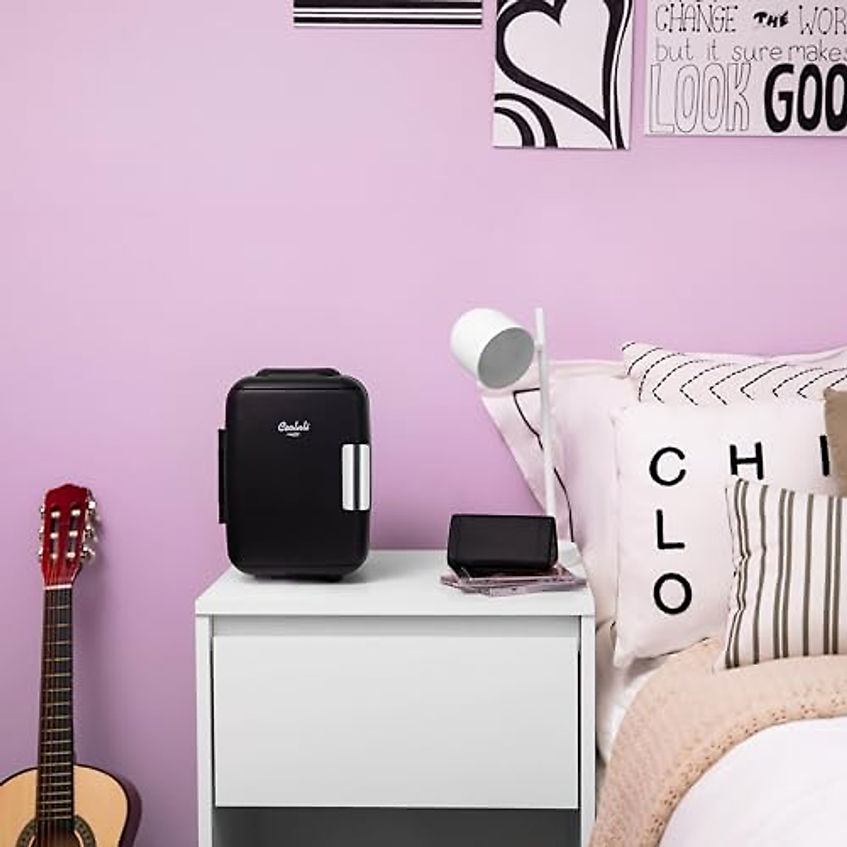 Cooluli Mini Fridge for Bedroom - Car, Office Desk & Dorm Room - Portable 4L/6 Can Electric Plug In Cooler & Warmer for Food, Drinks, Skincare Beauty & Makeup - 12v AC/DC & Exclusive USB Option, Black