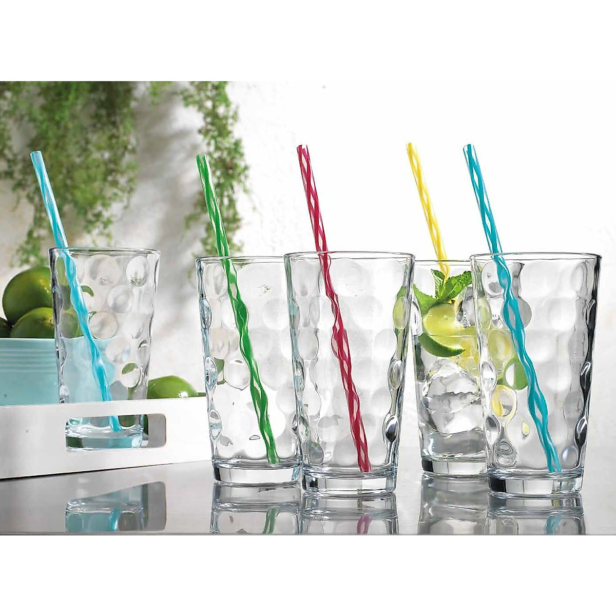 Home Essentials & Beyond Drinking Glasses Set of 4 Highball Glass Cups Bar Glasses, Uses for Juice, Water, Cocktails, Beverages, and Iced Tea. Dishwasher Safe