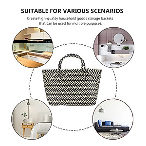Cabilock Handmade Moroccan Market Basket Large Capacity French Wicker Basket Straw Beach Bag Vegetables Shopping Basket with Handle for Women Shopping Laundry Black