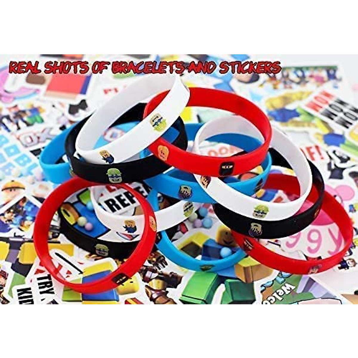 VIdeo Games Party Favors, 74Pcs Video Game Birthday Decorations Kit Include 12 Bracelets,12 Button Pins, 50 Stickers Party Supplies for Boys and Girls