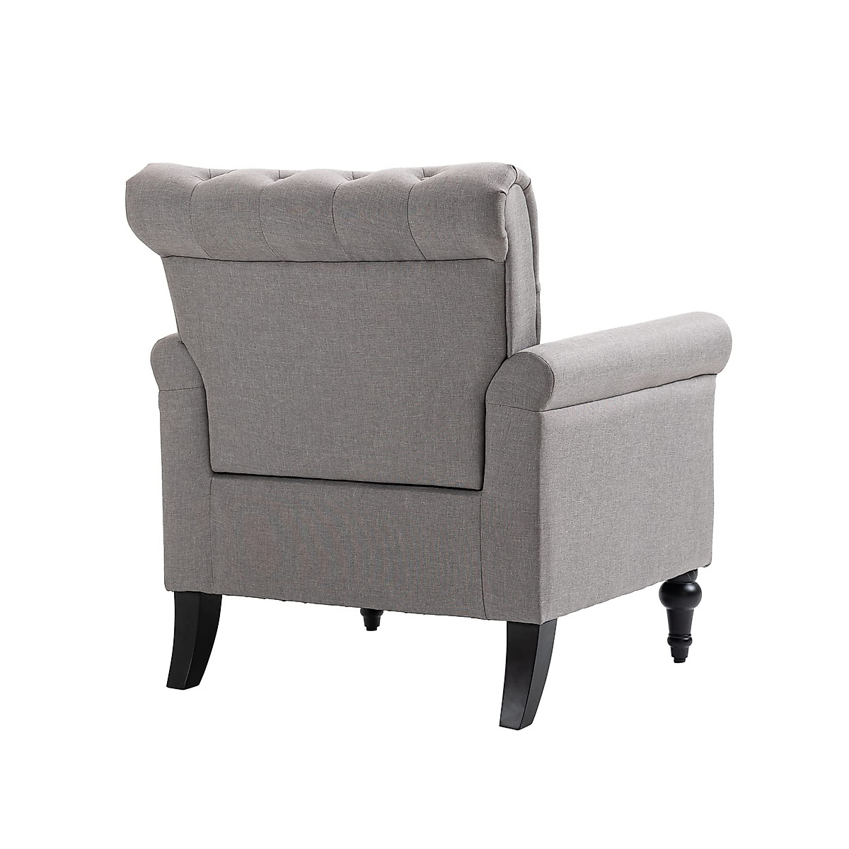 Gecheer Mid-Century Modern Accent Chair, Linen Armchair w/Tufted Back/Wood Legs, Upholstered Lounge Arm Chair Single Sofa for Living Room Bedroom, Light Grey