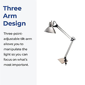 V LIGHT Architectural Swing Arm Desk Lamp, Clamp lamp with LED bulb, Work Light for Any Space, Brushed Nickel Finish 7.5 x 5.5 x 33