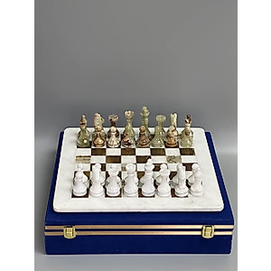 ApexGlobal Large Handmade Full Chess Set, Black and Green, Marble Chess Board, 32 Chess Game Pieces, Unique Home décor. Handcrafted Tournament Chess Board - 2 Players.