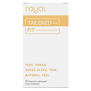 Royal Super Ultra Thin Vegan Condoms for Men – Tailored Fit Premium Lubricated - Unflavored Lubricant, Organic Latex - Odorless, Slim & Snug, Spermicide Free - Safe & Durable, Natural Feel - 10 Pack