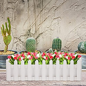 Happyyami Wooden Plant Pot Picket Fence: Flower Pot Window Box Garden Flower Bed for Wedding Home Decorations 40x11cm