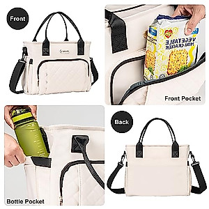 ESMNOAN Lunch Bag Women,13L Large Insulated Lunch Box for Women,Leak Proof Lunch Cooler Bag with Bottle Holder,Womens Lunch Bag,Adult Lunchbox for Work Picnic Beach,Beige
