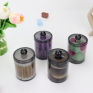 DAPOWER 2 Pack Qtip Holder Vanity Storage Canister for Cotton Ball Cotton Swab Pads Floss, 10-Ounce Clear Plastic Apothecary Jar with Lid, Bathroom Organizers and Storage (2)