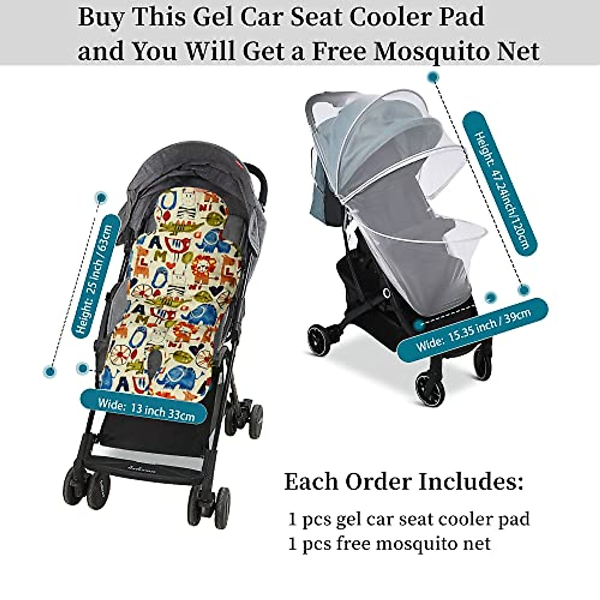 Baby Gel Car Seat Cooler Pad, Summer Chair Ice Cushion, Seat Cooler Mat,Multifunctional Baby Cushion Suitable for Stroller, Baby Dining Chair, Child Safety Seat with Stroller Universal Mosquito Net