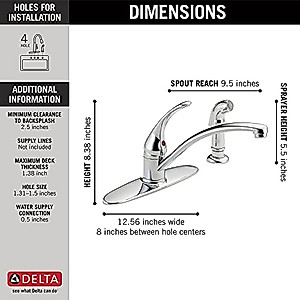 Delta Faucet Foundations Kitchen Faucet with Side Sprayer, Chrome Kitchen Sink Faucet, Single Handle Kitchen Faucet, Chrome B4410LF