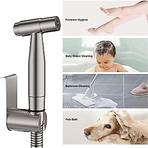 Stainless Steel Bidet Sprayer kit, Baby Cloth Diaper Sprayer with 59 inch Hose, Stainless Steel Hook, Easy Push Switch Button for a Refreshing Cleanse