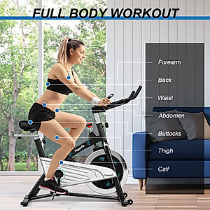 Goplus Magnetic Stationary Bike, Indoor Exercise Cycling Bike Smooth Belt Drive W/Heart Rate, LCD Monitor, Full Adjustment Near-silent Home Cardio Workout Spin Bike