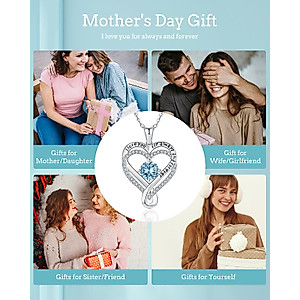 Mkhhy Gifts for Wife Birthday Anniversary S925 Silver Necklace for Women Girlfriend Her Infinity Heart Birthstone Womens Jewelry for Mom Daughter Mothers Day Valentines Day Christmas March Aquamarine