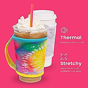 GoCuff Hot And Iced Coffee Cup Reusable Sleeves Neoprene Insulator with Handle for Cold And Hot Beverage Coozies For Soda, Latte, Tea Coffee Cups – Tired As Mother 2.0 (Medium)