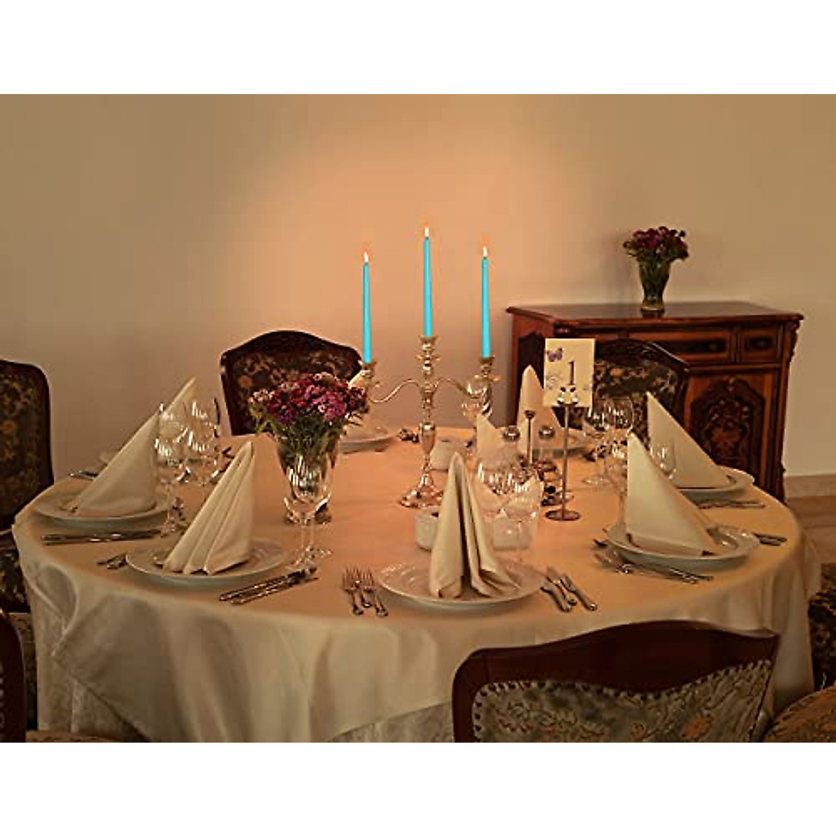 12 Pack Tall Taper Candles - 10 Inch Light Blue - Turquoise Dripless, Unscented Dinner Candle - Paraffin Wax with Cotton Wicks - 8 Hour Burn Time.