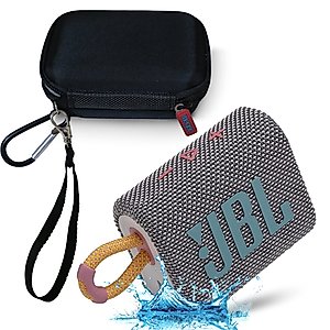 JBL GO 3 Waterproof Ultra Portable Bluetooth Speaker Bundle with Megen Hardshell Case (Gray)