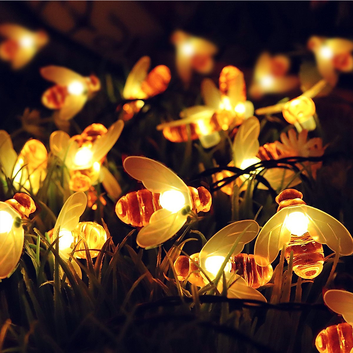 Solar Powered String Lights, 30 Cute Honeybee LED Lights, 15FT 8 Modes Starry Lights, Waterproof IP65 Fairy Decorative Lights for Outdoor, Wedding, Homes, Gardens, Patio, Party, (Warm White)