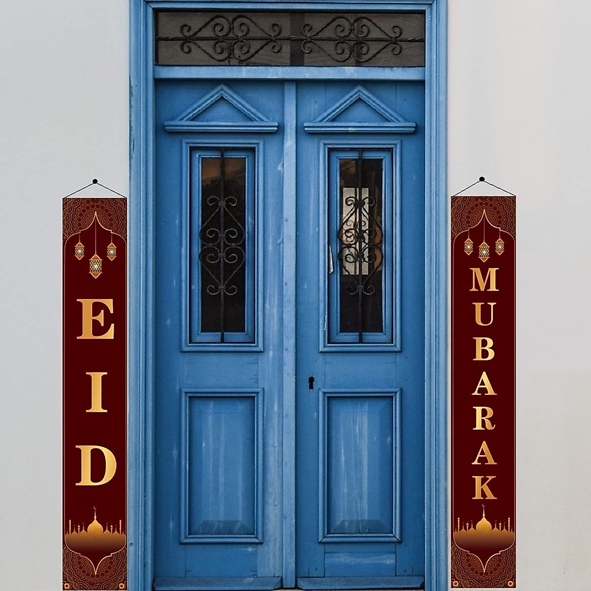 KYMY EID Mubarak Porch Banner with 70.9X11.8 inch,Muslim Ramadan Mubarak Porch Sign for Eid Mubarak Party,Islamic Hanging Banner for Indoor and Outdoor EID Mubarak Decorations