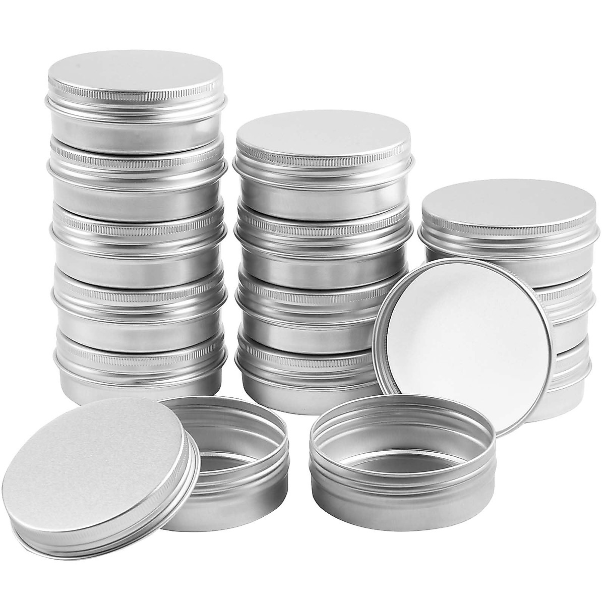 TUZAZO 24Pack 1 Oz Aluminum Tin Cans with Screw Lid and Labels, Refillable Travel Sized Cosmetic Containers Small Tins for Salves, Lotion Bars, Beard Balms, Candles