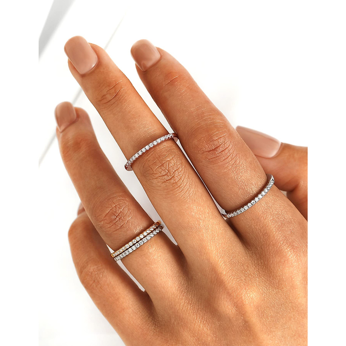 MomentWish Wedding Bands for Women, Moissanite Engagement Ring, Simulated Diamond Wedding Ring S925 Sterling Silver Eternity Rings-Size7