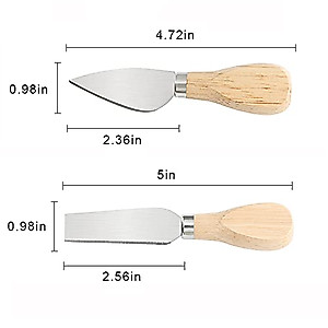 4 Pieces Set Cheese Knives Set with Wood Handle, Stainless Steel Cheese Slicer/Cheese Cutter (Cheese Knife, Shaver, Fork and Spreader) for Charcuterie Board Accessories