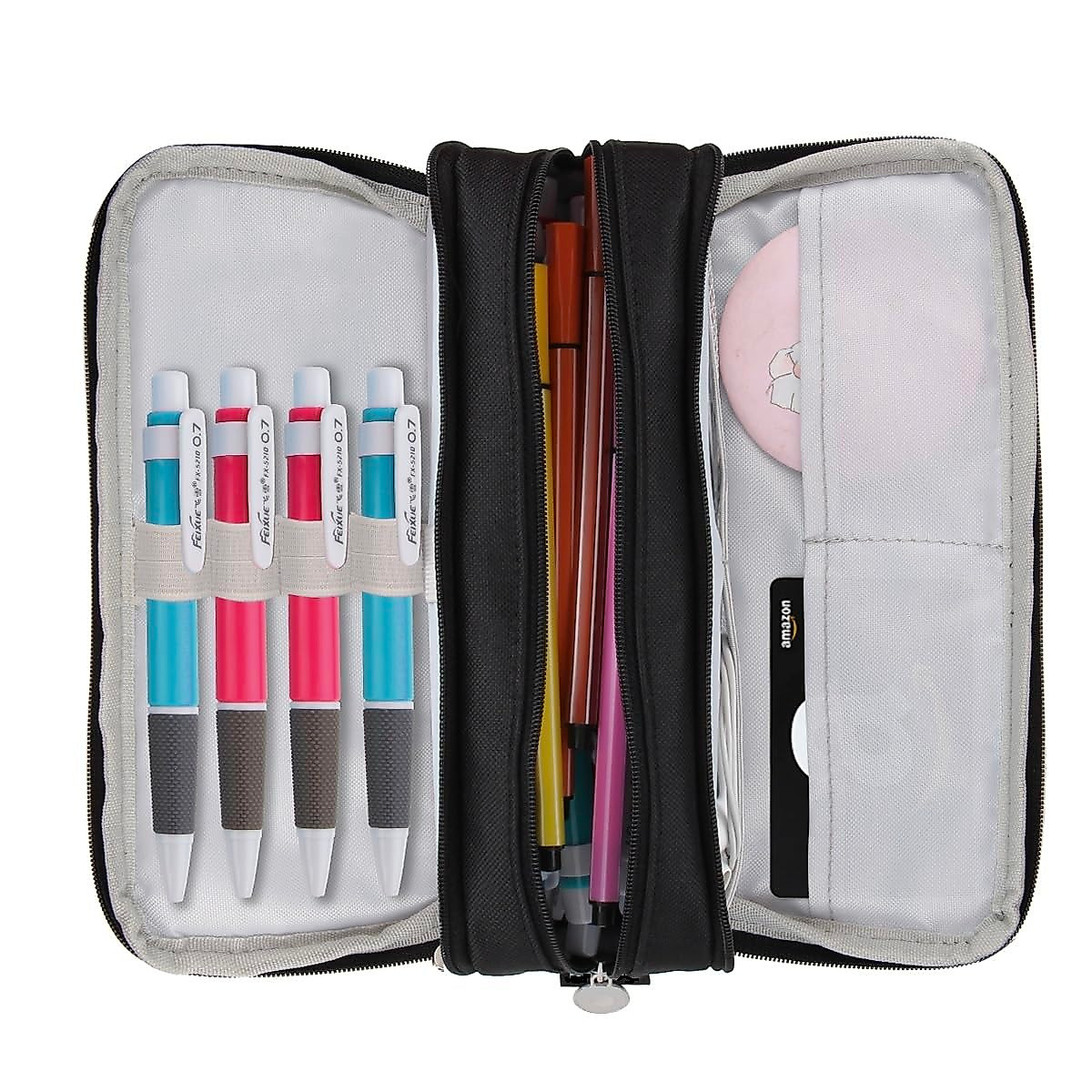 Chelory Big Capacity Pencil Case Large Storage Pencil Bag Pouch 3 Compartment Stationery Pen Cases Holder for Boys Grils Middle High College School Teen Adults Office Organizer Gifts, Black