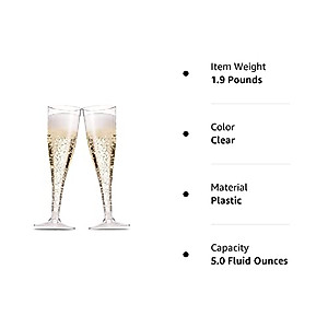 Munfix 50 Plastic Champagne Flutes 5 Oz Clear Plastic Toasting Glasses Disposable Wedding Party Cocktail Cups