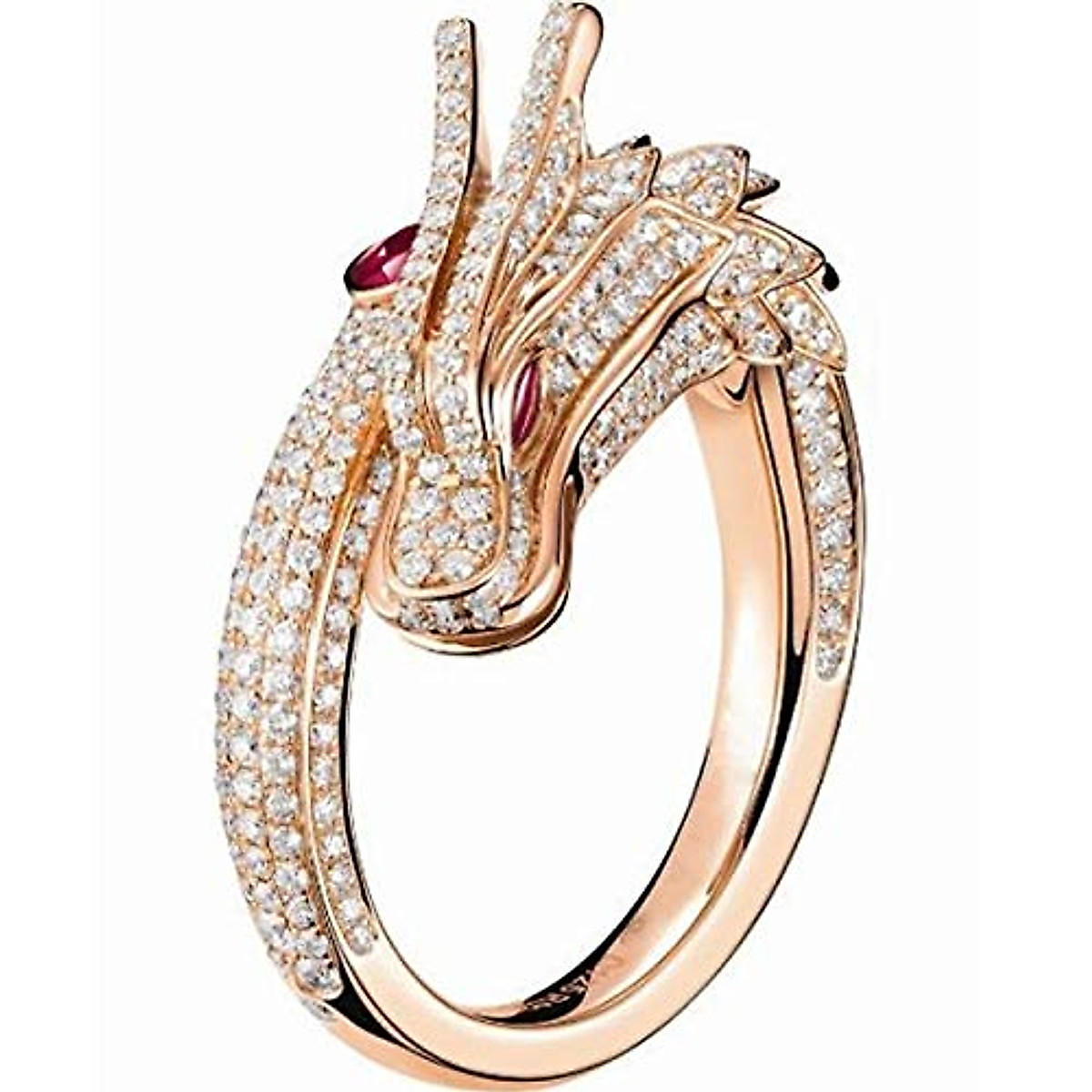 Yissw Gold Dragon Phoenix Head Crystal Rings Red Eyes Animal Adjustable Rings Jewelry Gifts