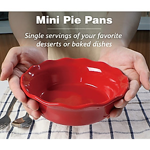 ONEMORE Pie Pans, 6.8 inch Small Chicken Pot Pie Plates 16 oz Deep Dish Pie Pan Ceramic Baking Plates for Dessert Oven Safe Round Baking Dish Pans Set of 4 - Red