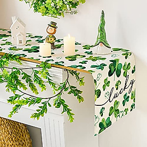 Artoid Mode Shamrock Lucky St. Patrick's Day Table Runner, Spring Holiday Kitchen Dining Table Decor for Indoor Outdoor Home Party Decor 13 x 72 Inch
