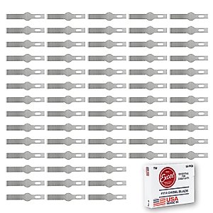Excel Blades Chisel Replacement Blades, Set of 50 Carbon Steel Blades for Precision Cutting & Trimming, Multi-Purpose Professional, Hobby, and Crafting Tools