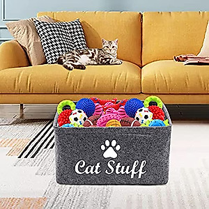 Geyecete Cat Apparel & Accessories/Cat Toys/Pet Supplies Storage Basket/Bin with Handles, Collapsible & Convenient Storage Solution for Office, Bedroom, Closet, Toys, Laundry(Grey)