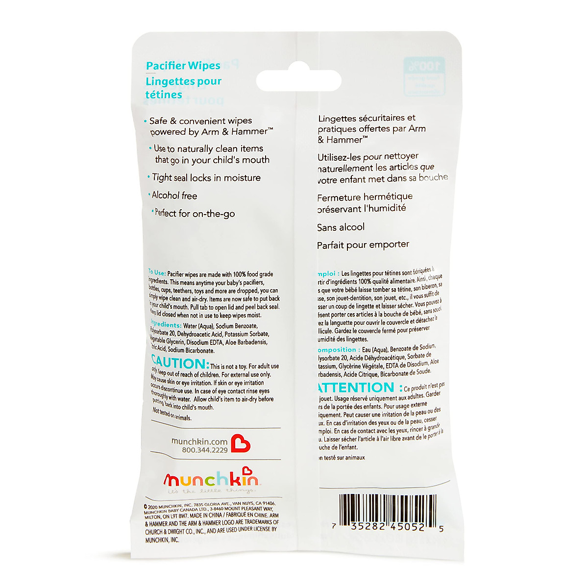 Munchkin Arm & Hammer Pacifier Wipes - Safely Cleans Baby and Toddler Essentials, 1 Pack, 36 Wipes