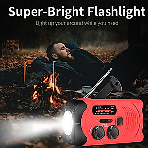 Emergency Crank Radio with 2000mAh Emergency Power Bank, AM/FM NOAA Solar Powered Crank Wind Up Radio with SOS Alarm, Bright Flashlight, Emergency Power Bank for Cellphone, Used for Outdoor&Emergency
