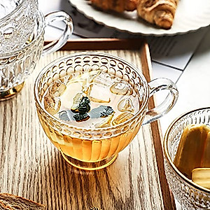 Dicunoy Set of 4 Glass Cappuccino Mugs with Spoons, 14 OZ Jumbo Tea Cups with Handle, Thick Vintage Wide Mouth Large Coffee Mugs for Cocoa, Milk, Water, Cereal, Ice Cream