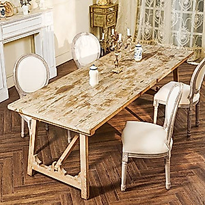 VONLUCE Vintage French Accent Chairs Set of 2, Upholstered Fabric Farmhouse Dining Chairs for Living Room Bedroom Kitchen, 2pc Vanity Chairs with Round Backs and Rubberwood Legs