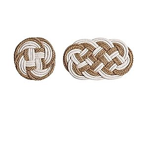Gisela 2 Piece Set-Woven Cup Coasters Cotton Jute Round and Elliptical Rectangle Braided Table Mats for Drinks,Lunch Box,Heat-Resistant Reusable placemats for Home and Kitchen,Great Gift (Mixed)
