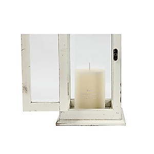 Rustic White Lantern Candle Holder 15In Tall, Hanging Farmhouse Wood Decorative Outdoor Lanterns for Wedding Decor, Hurricane Glass LED Fireplace Table Centerpiece Christmas, Style 1,