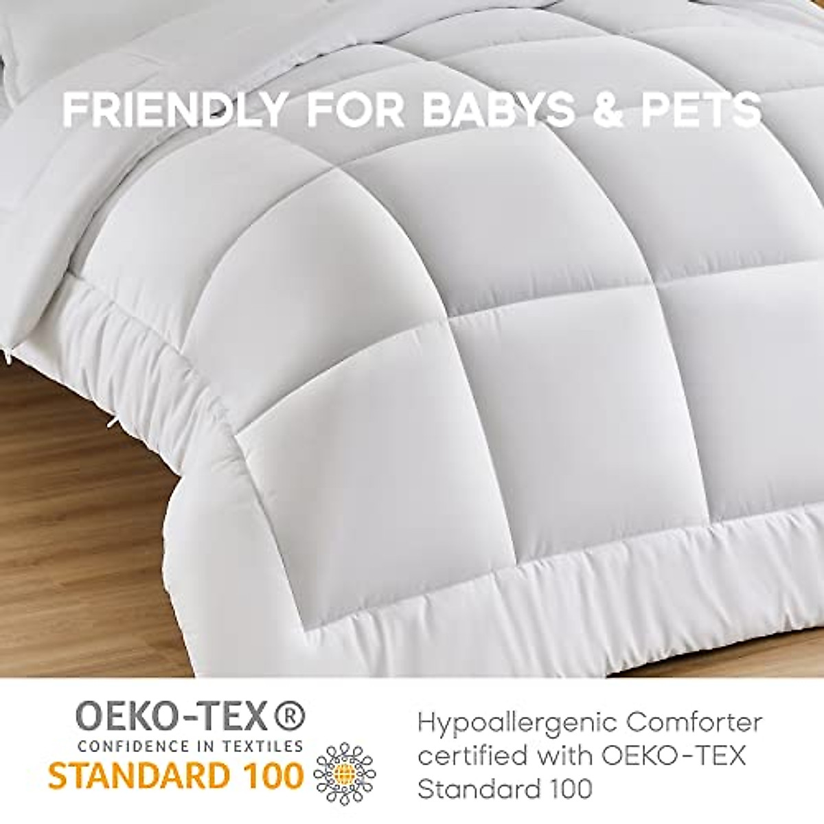 Sonive All Season Comforter Soft Fluffy Breathable Microfiber 200gsm Down Alternative Bedding Duvet Insert with 8 Corner Tabs Easy Care (White, Full/Queen)