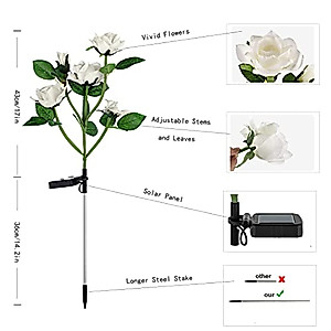 Rockabyee 2 Pack Solar Rose Flower Lights, Solar Rose Stake Lights Outdoor Waterproof for Garden, Patio, Lawn, Yard, Party, Wedding (White)