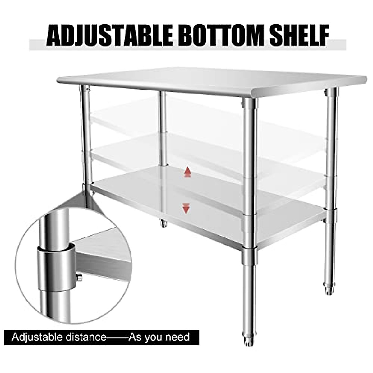 KODOM Food Prep Stainless Steel Table 36" x 18", Heavy Duty Workbench with Adjustable Under Shelf, Commercial Worktable for Kitchen, Restaurant, Home and Hotel
