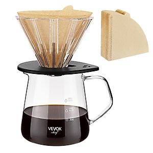 VEVOK CHEF Pour Over Coffee Maker Set, 20 Oz Borosilicate Glass Coffee Server Carafe and Glass Coffee Dripper with 100pcs V60 Cone Paper Filter, Hand Coffee Brewer for Home, Camping, Outdoor