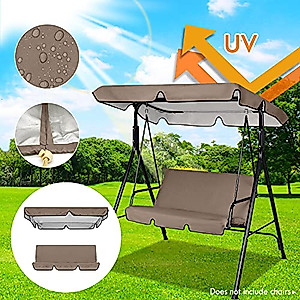 Patio Swing Canopy with Seat Cushion Cover, 2 or 3 Seats Replacement Swing Top Covers, Garden Swing Chair Seat Pads Cover Canopy Replacement, Outdoor Sunscreen Protections (Coffee, 64.5 x 45 x 6 in)