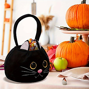 Halloween Plush Black Cat Trick or Treat Bags Bucket Candy Large Bags Tote for Trick or Treating Favor Bags for Halloween Party Supplies