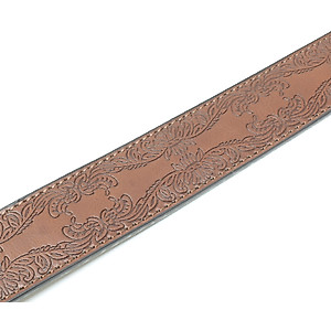 BC Belts Leather Belt Strap with Tooled Western Floral Leaf Embossed Pattern 1.5" Wide with Snaps (Brown-M)