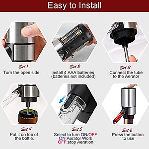 Wine Aerator Electric Wine Aerator and Decanter,One Touch Smart Wine Decanter with Storage Base and Retractable Tube,Ideal Gift for Wine Lovers(Stainless Steel - Battery Operated)