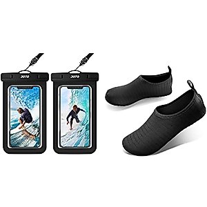 JOTO (2 Pack Universal Waterproof Pouch for iPhone 11 Pro Max, Galaxy S20 Note 10+ up to 6.9" Bundle with Water Shoes Quick-Dry Aqua Water Socks