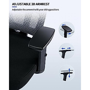 Ergonomic Office Chair with Foot Rest, Rubber Wheels Desk Chair with Lumbar Support, Adjustable Headrest & 3D Armrest, Mesh Computer Chair for Adults, Reclining Home Office Chair BlackGray