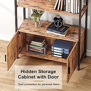 Jehiatek Arched Bookshelf, Bookcase with Doors Storage, 71 Inches Tall Industrial Book Shelf with Sturdy Metal Frame, E1 Quality Boards, Freestanding Display Shelving Unit, Black and Rustic