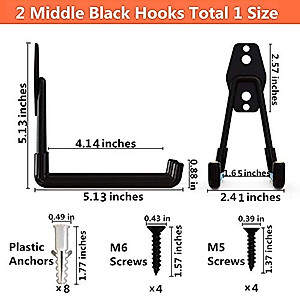 Swendo Garage Hooks Storage Double Hooks Garage Space Saver Organizer Utility HangerRack Extended Wall Mount Tool Heavy Duty Steel Holder Anti-Slip Coating (2 Pack Black 5.1" Medium Hook)