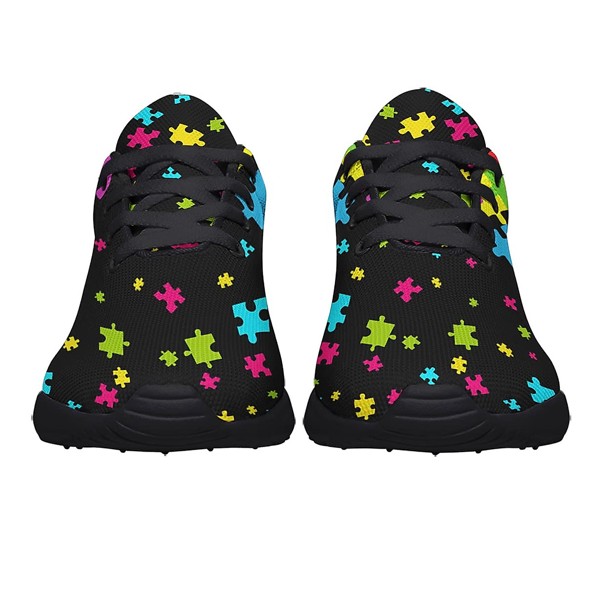 Autism Shoes Women Men Lightweight Breathable Running Sneaker Autism Awareness Heart Pattern Tennis Walking Gym Shoes Black Size 6